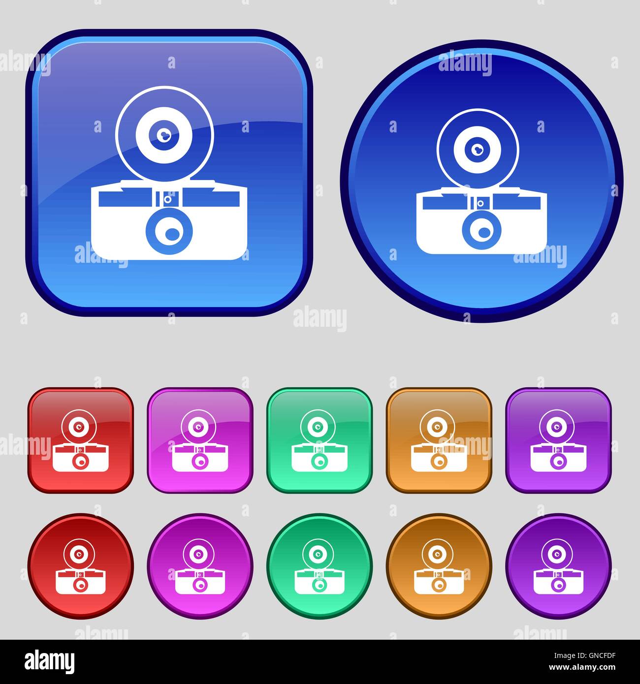 retro photo camera icon sign. A set of twelve vintage buttons for your ...
