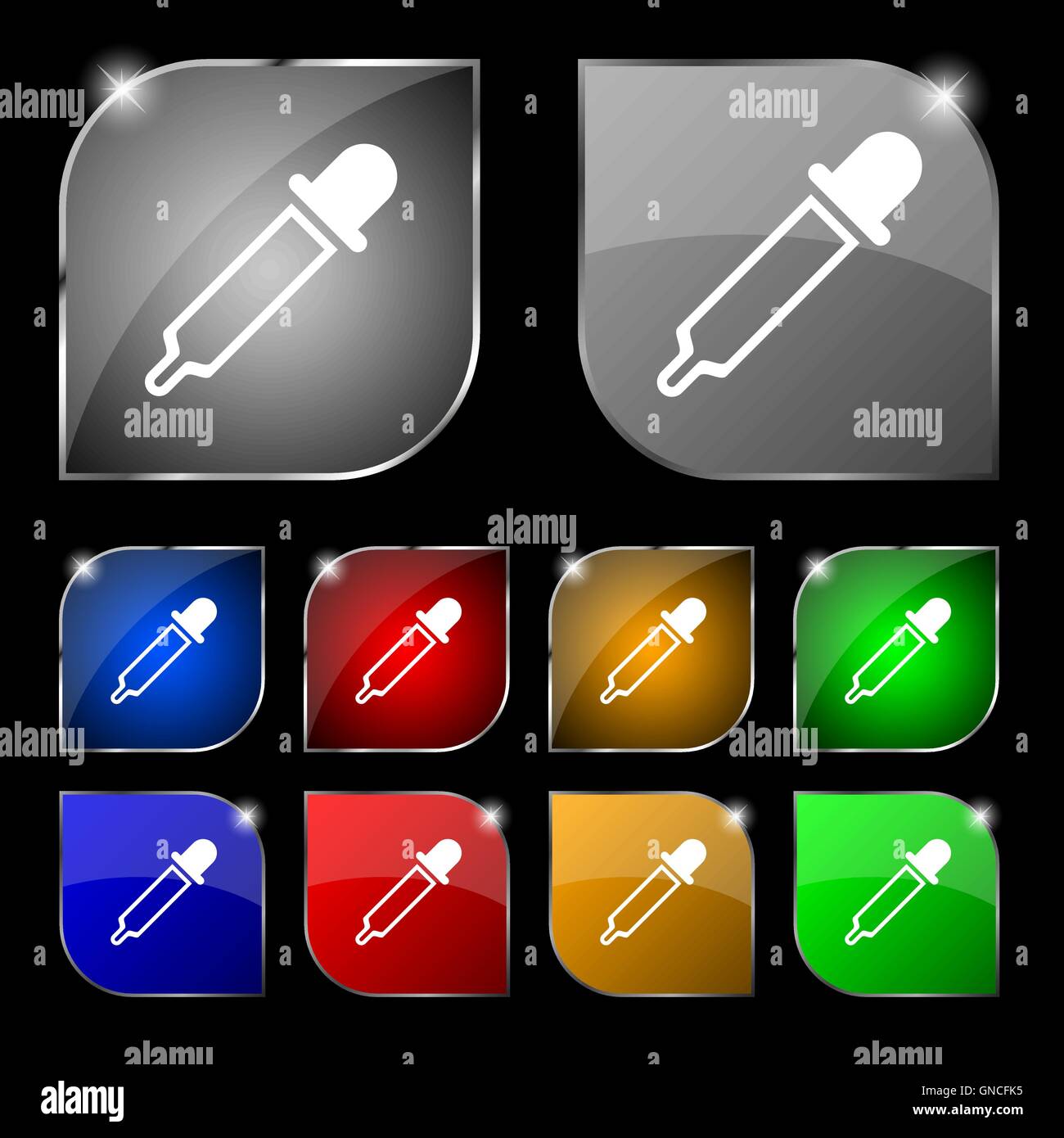 Pipette icon sign. Set of ten colorful buttons with glare. Vector Stock ...