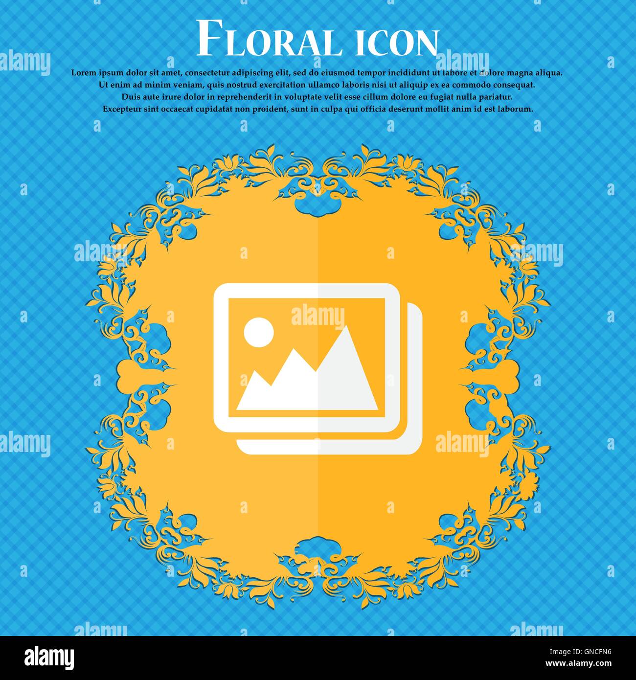 images, jpeg, photograph icon. Floral flat design on a blue abstract ...