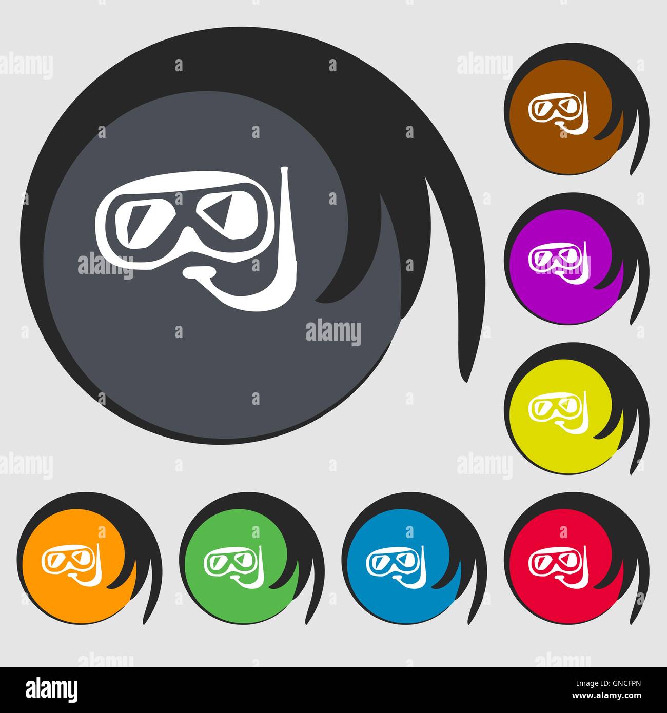 Diving sign icon. Symbols on eight colored buttons. Vector Stock Vector ...