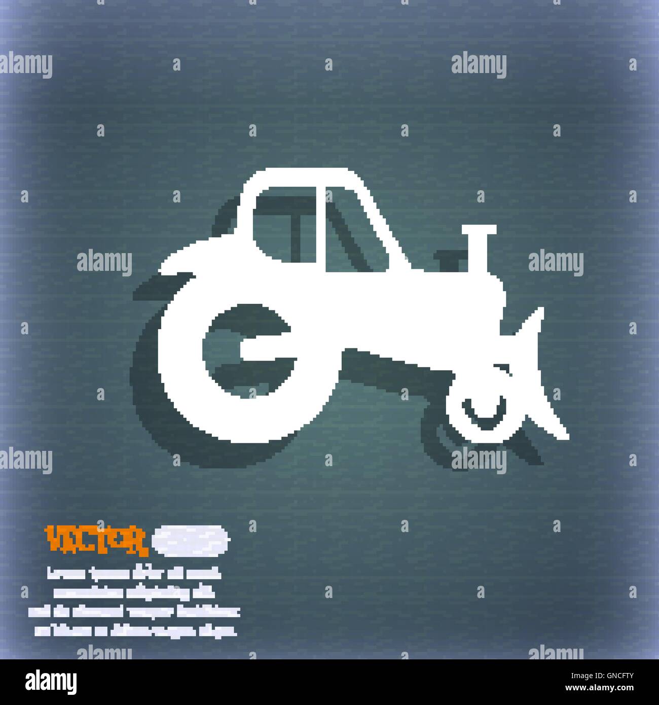 Tractor icon. On the blue-green abstract background with shadow and ...
