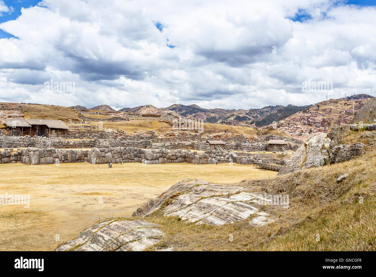 The ruined walls built with huge blocks of interlocking stones of ...