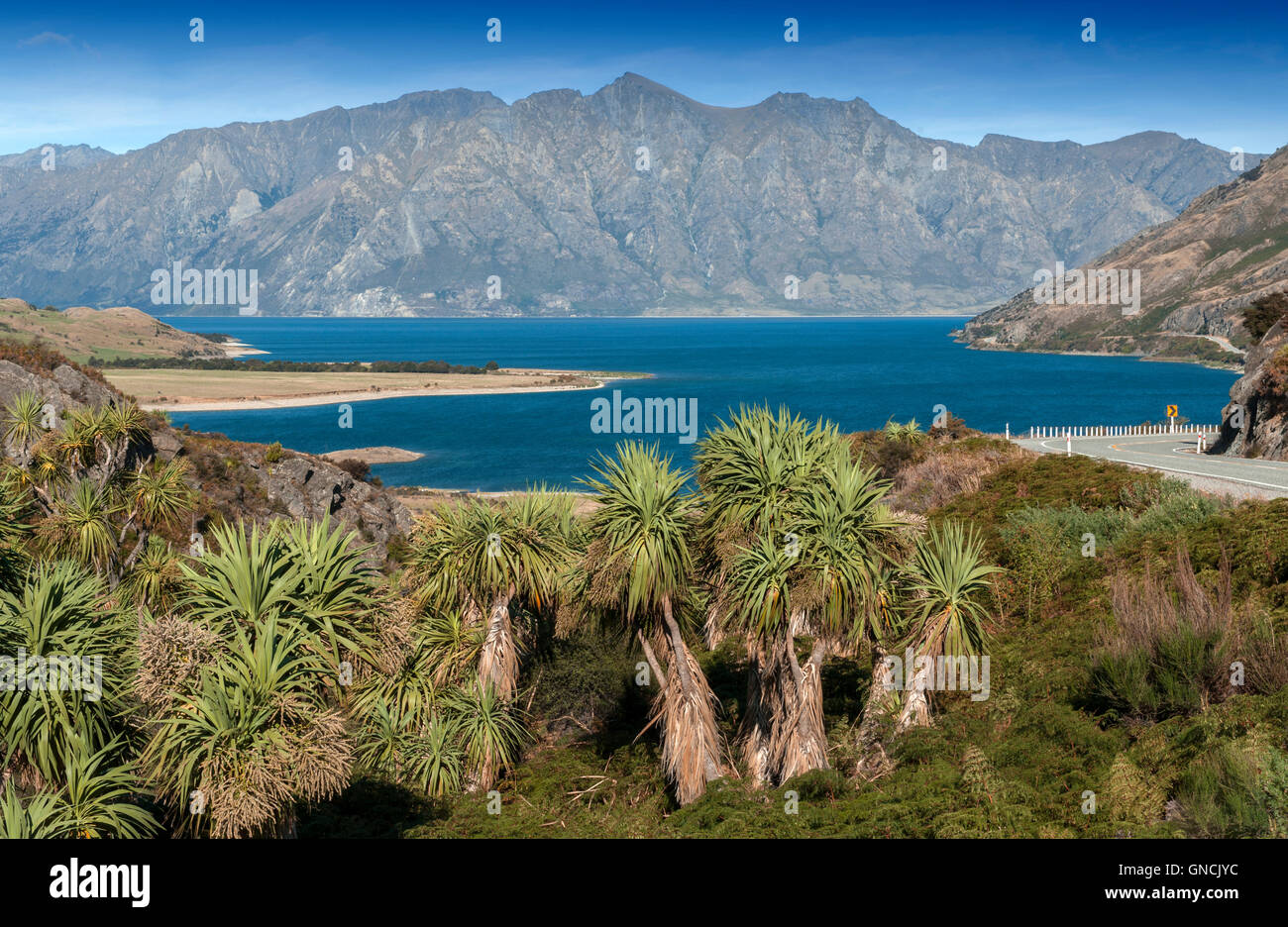Viewpoint at a rocky ridge called The Neck stands between Lake Wanaka ...
