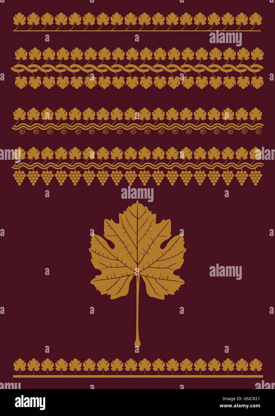 Set of grape and grape leaf patterned borders, frame elements Stock ...