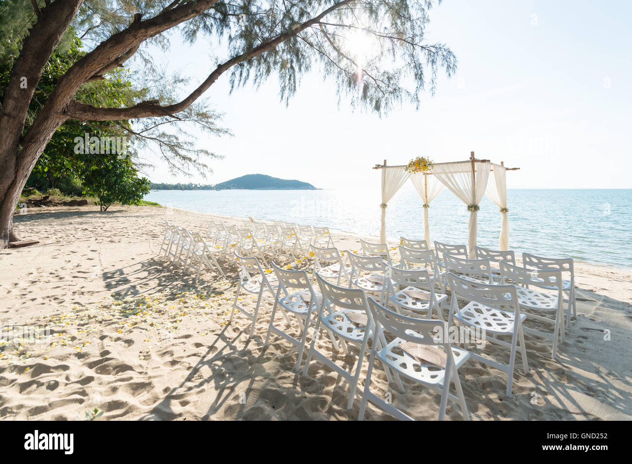 simple style wedding arch and decoration, venue, setup on tropical ...