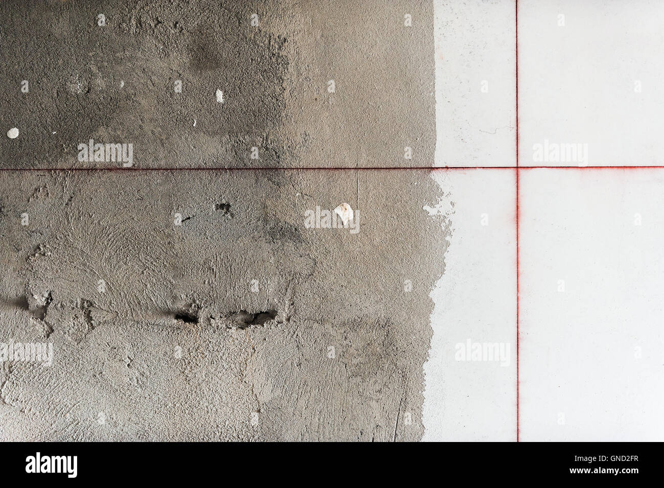 Concrete wall of the panel cement and red crossing lines on white color ...