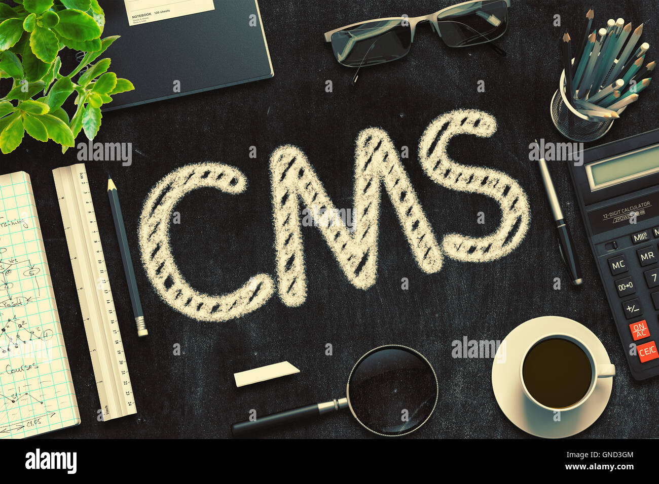 CMS - Text on Black Chalkboard. 3D Rendering Stock Photo - Alamy