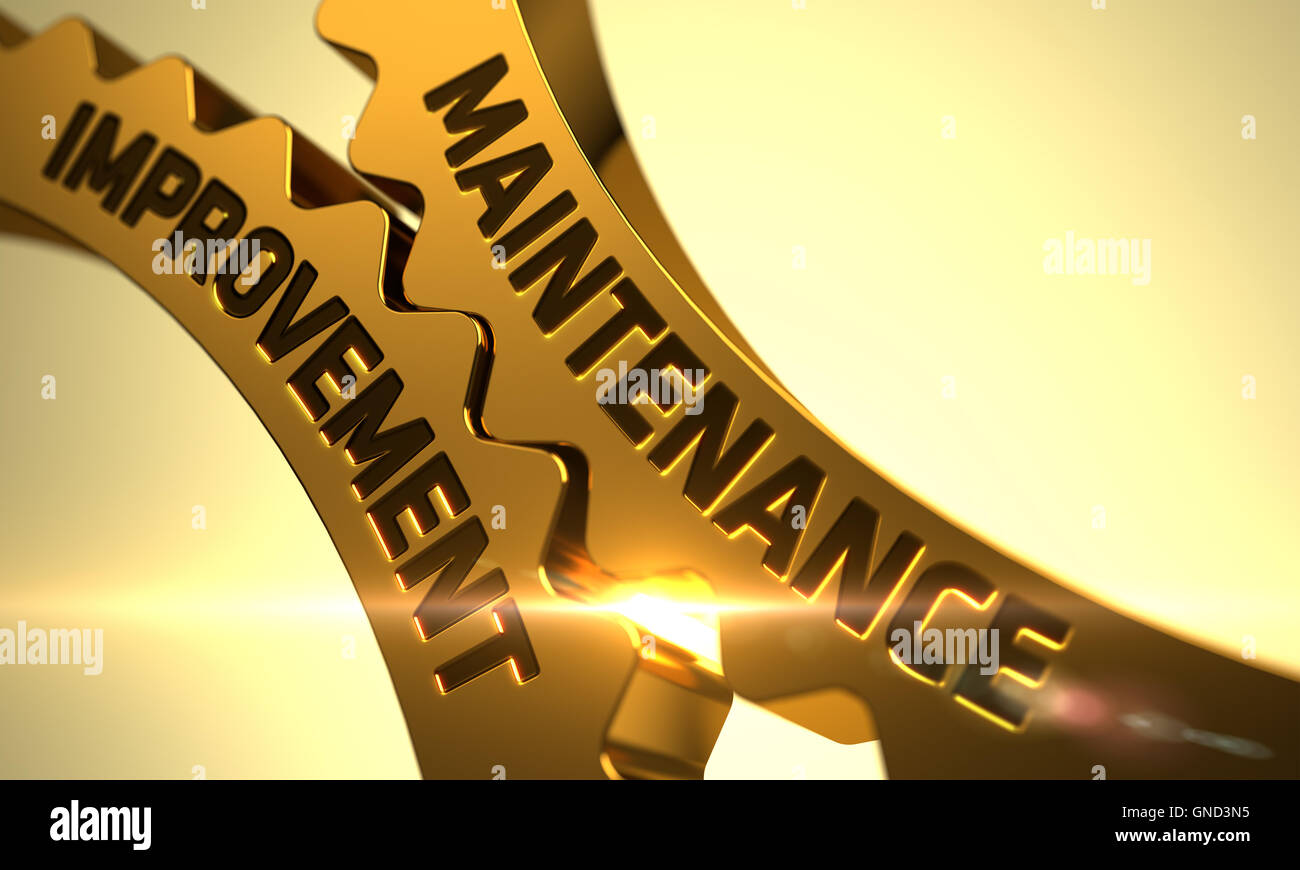 Golden Gears with Maintenance Improvement Concept Stock Photo - Alamy