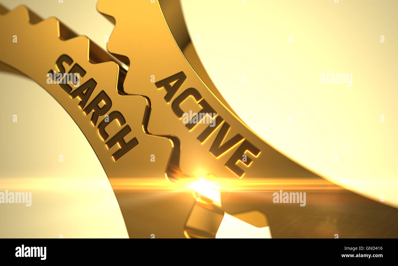 Active Search on the Golden Gears. 3D Illustration Stock Photo - Alamy