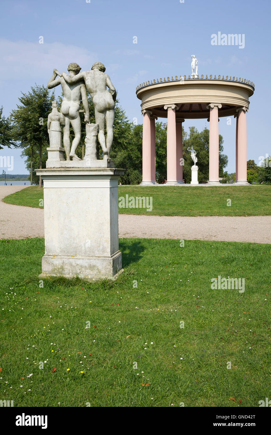 Castor and Pollux statue and the Hebe temple, Neustrelitz, Mecklenburg ...