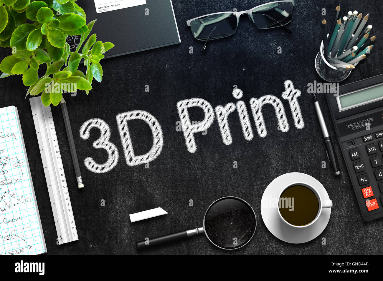Black Chalkboard with 3D Print Concept. 3D Rendering Stock Photo - Alamy