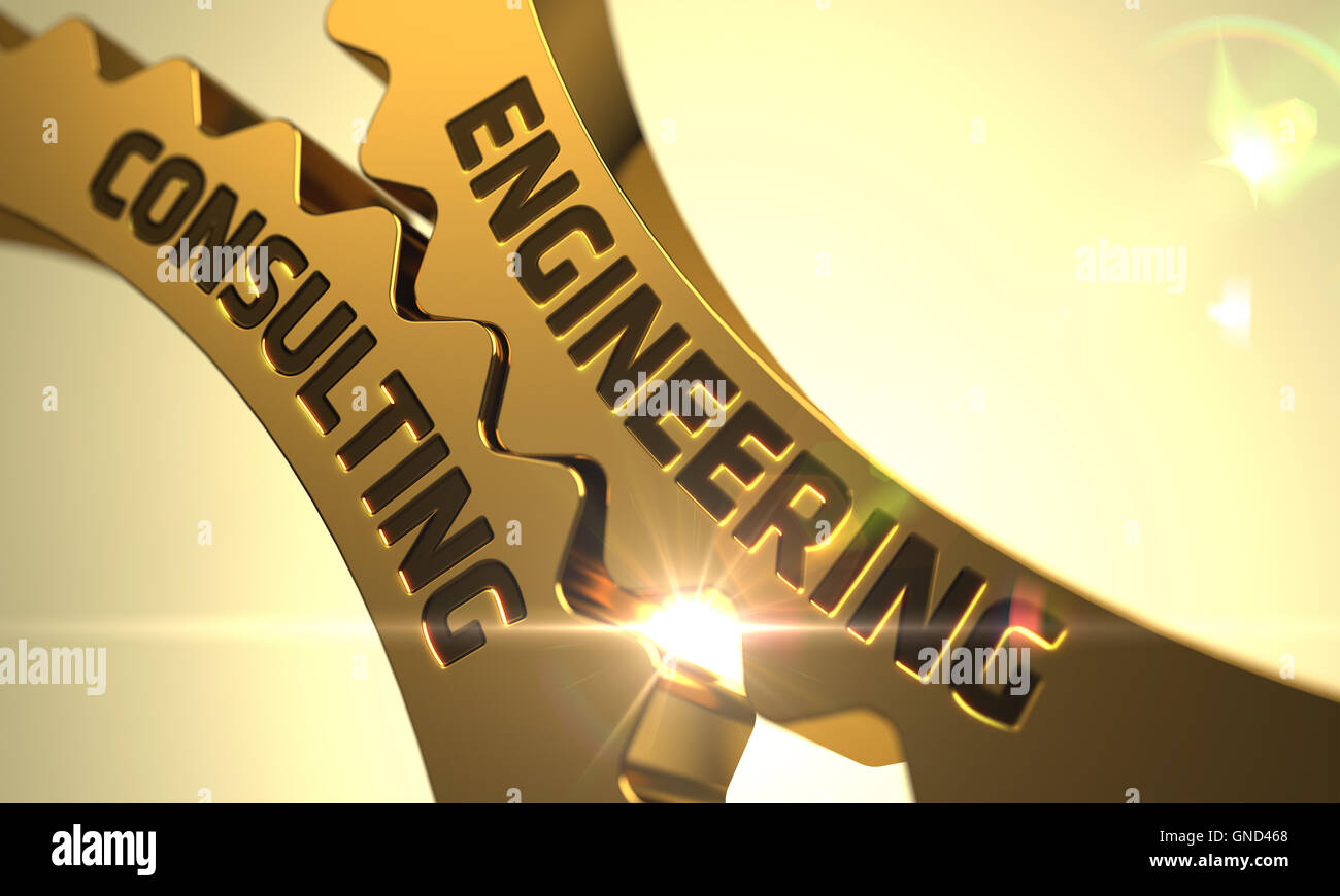 Engineering Consulting on Golden Metallic Gears. 3D Rendering Stock ...