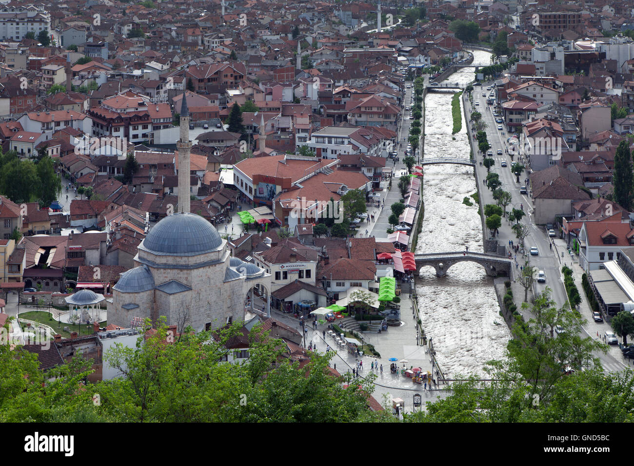 Prizren, Kosovo - May 6, 2015 : Top view of the historic city of ...