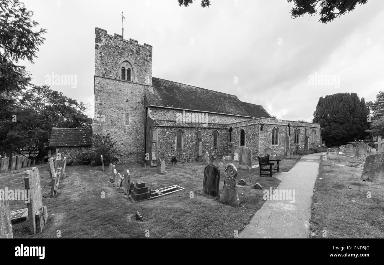 Black and White image of the cemetery at the Parish Church of St Peter ...