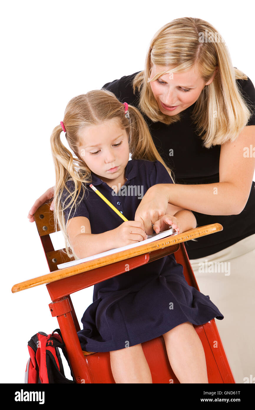 Little girl student, ready for school, isolated on white background ...
