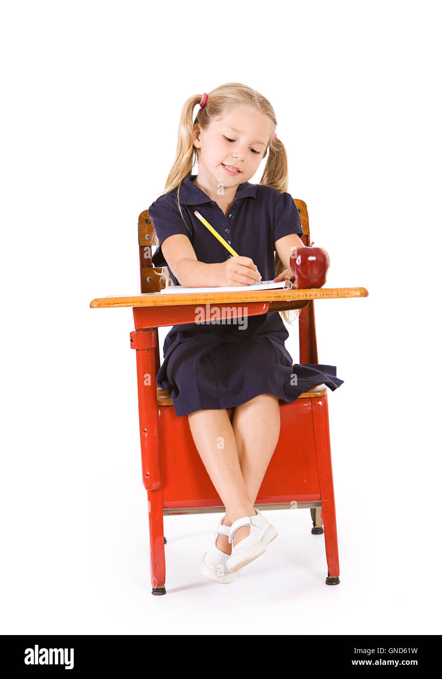 Little girl student, ready for school, isolated on white background ...