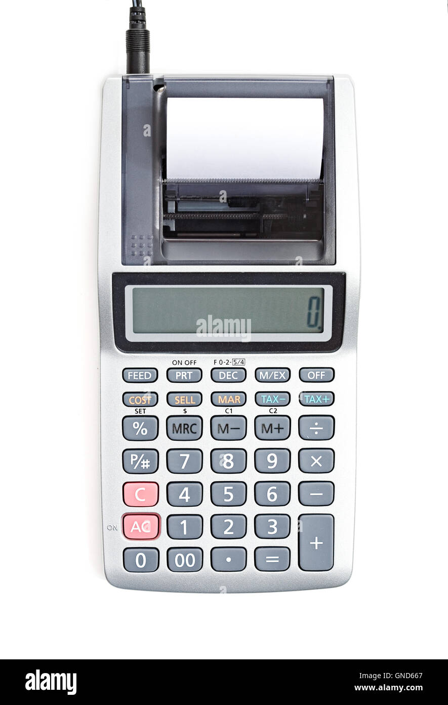 Series of an electronic calculator with paper output Stock Photo - Alamy