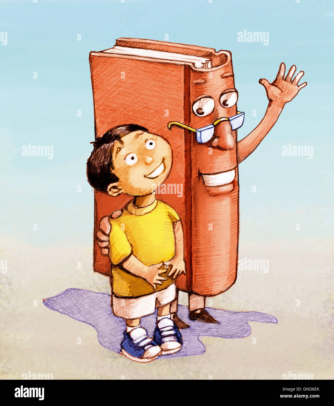 Book humanized embraces a child and encourages him to grow Stock Photo ...