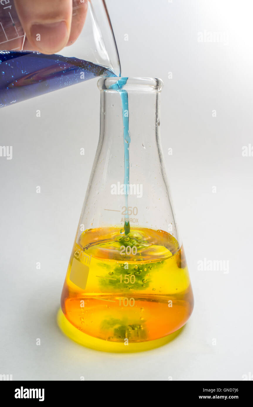 Close up glass measuring beaker for science experiment background Stock ...