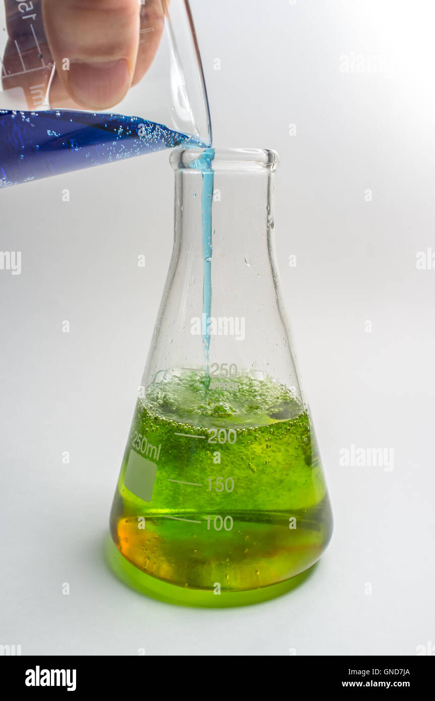 Close up glass measuring beaker for science experiment background Stock ...