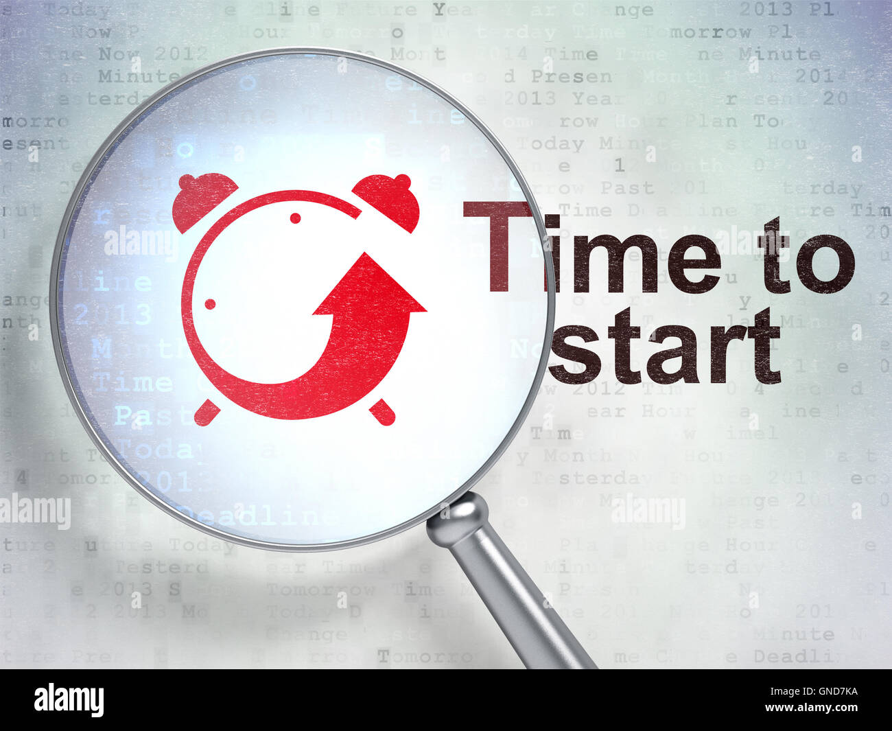 Timeline concept: Alarm Clock and Time to Start with optical glass ...