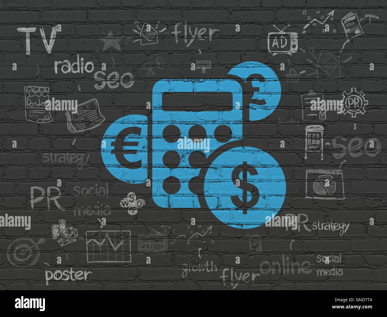 Advertising concept: Calculator on wall background Stock Photo - Alamy