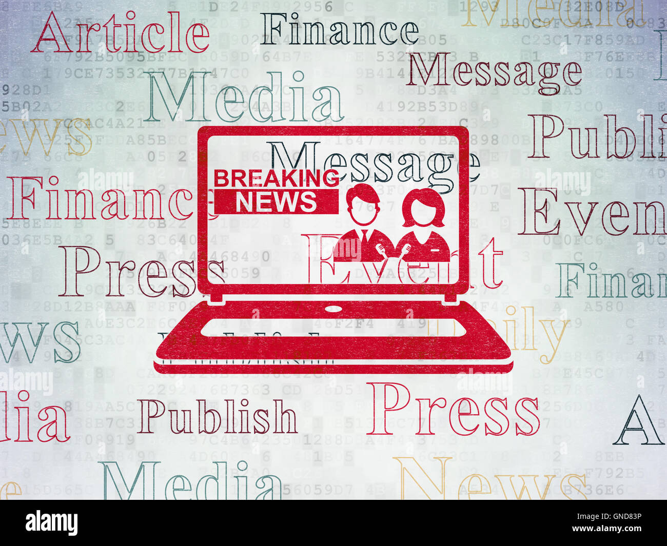 News concept: Breaking News On Laptop on Digital Data Paper background ...