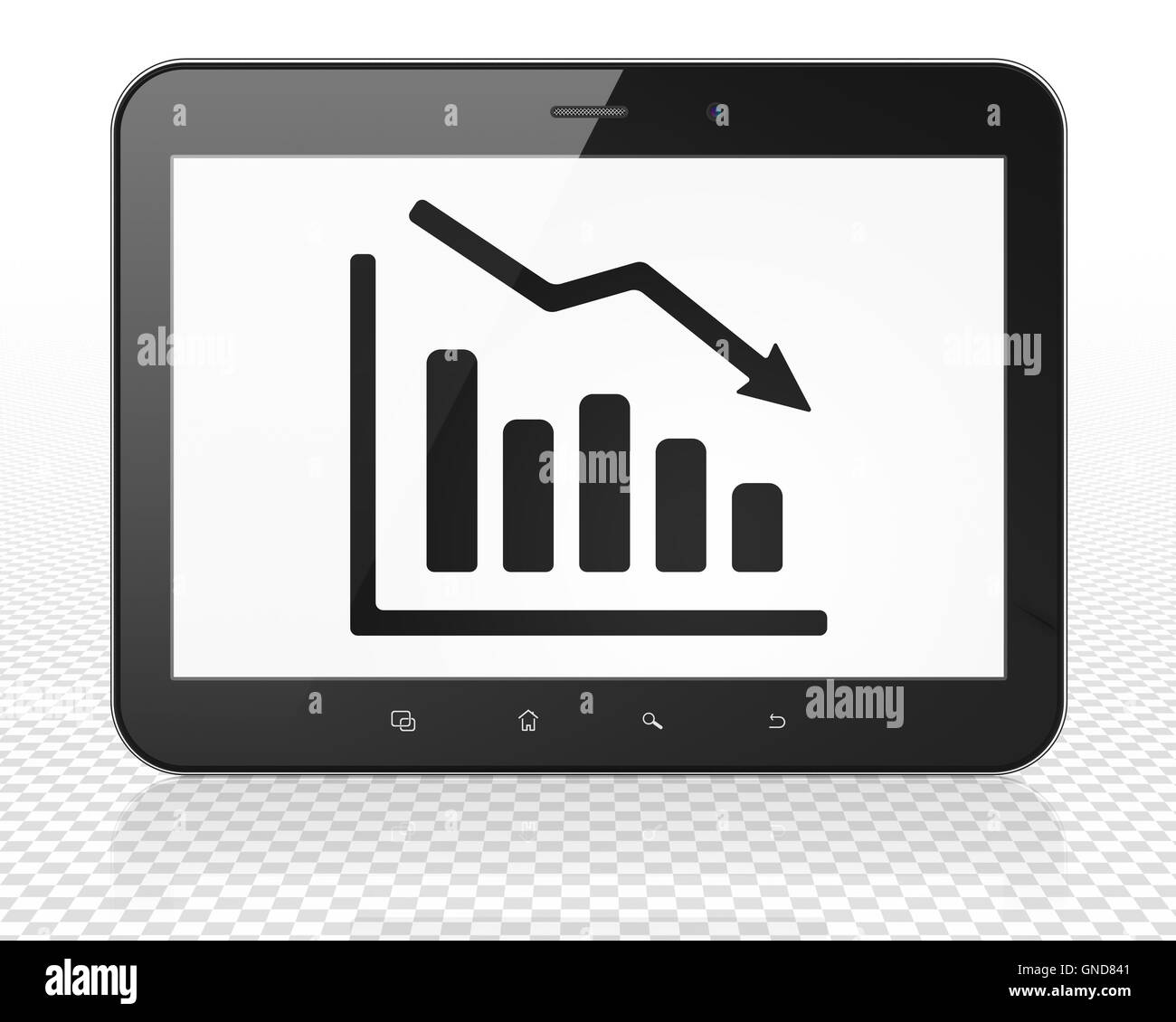 News concept: Tablet Pc Computer with Decline Graph on display Stock ...