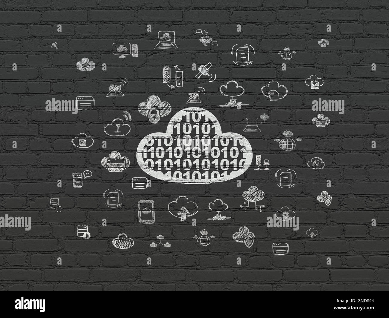 Cloud technology concept: Cloud With Code on wall background Stock ...