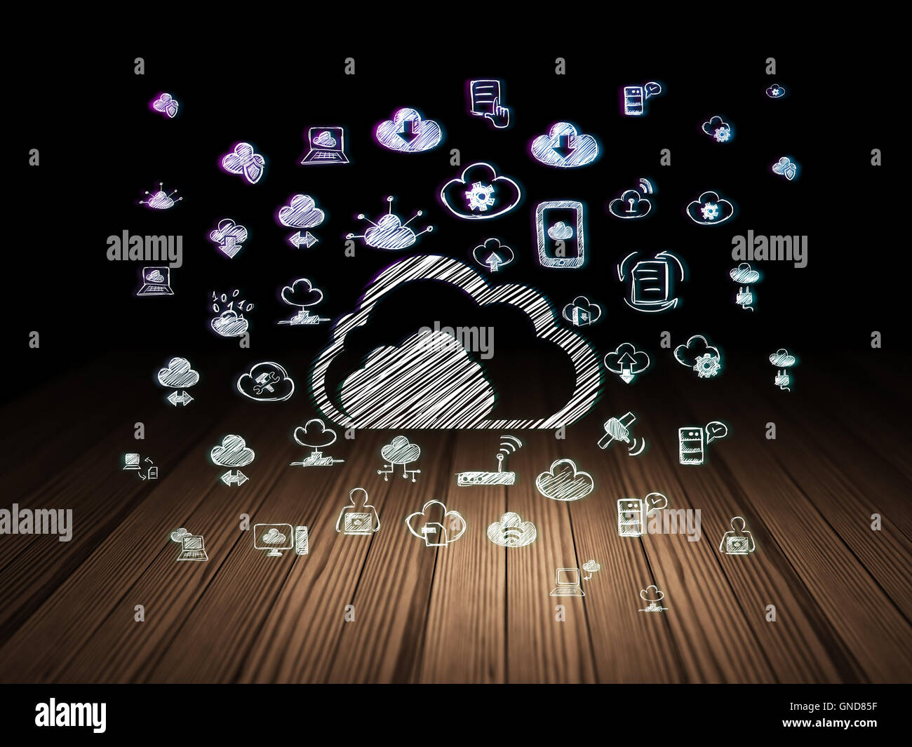 Cloud computing concept: Cloud in grunge dark room Stock Photo - Alamy