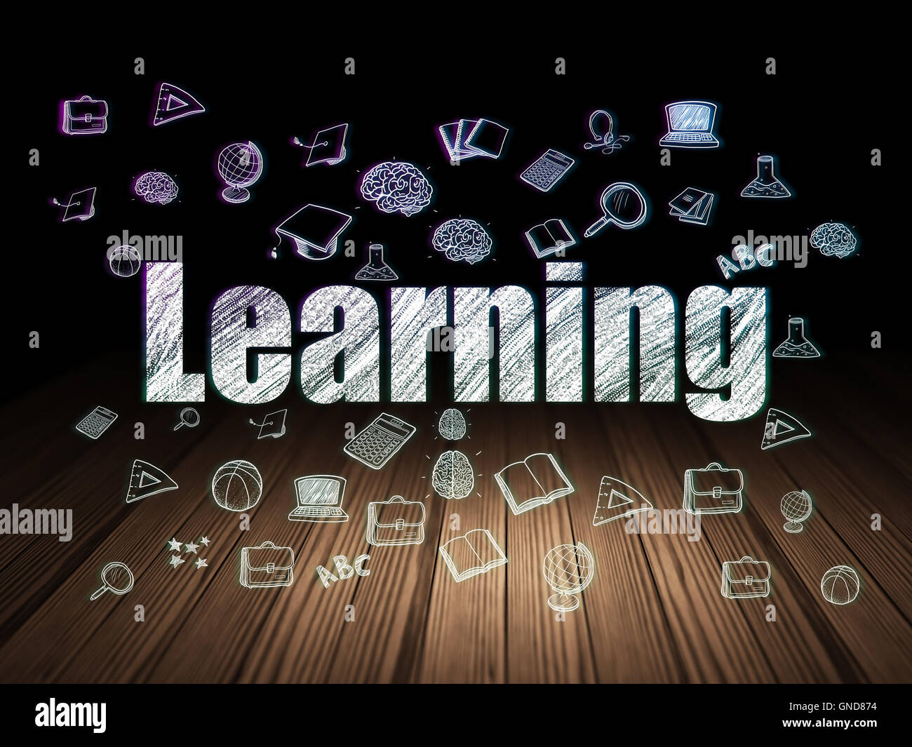 Studying concept: Learning in grunge dark room Stock Photo - Alamy