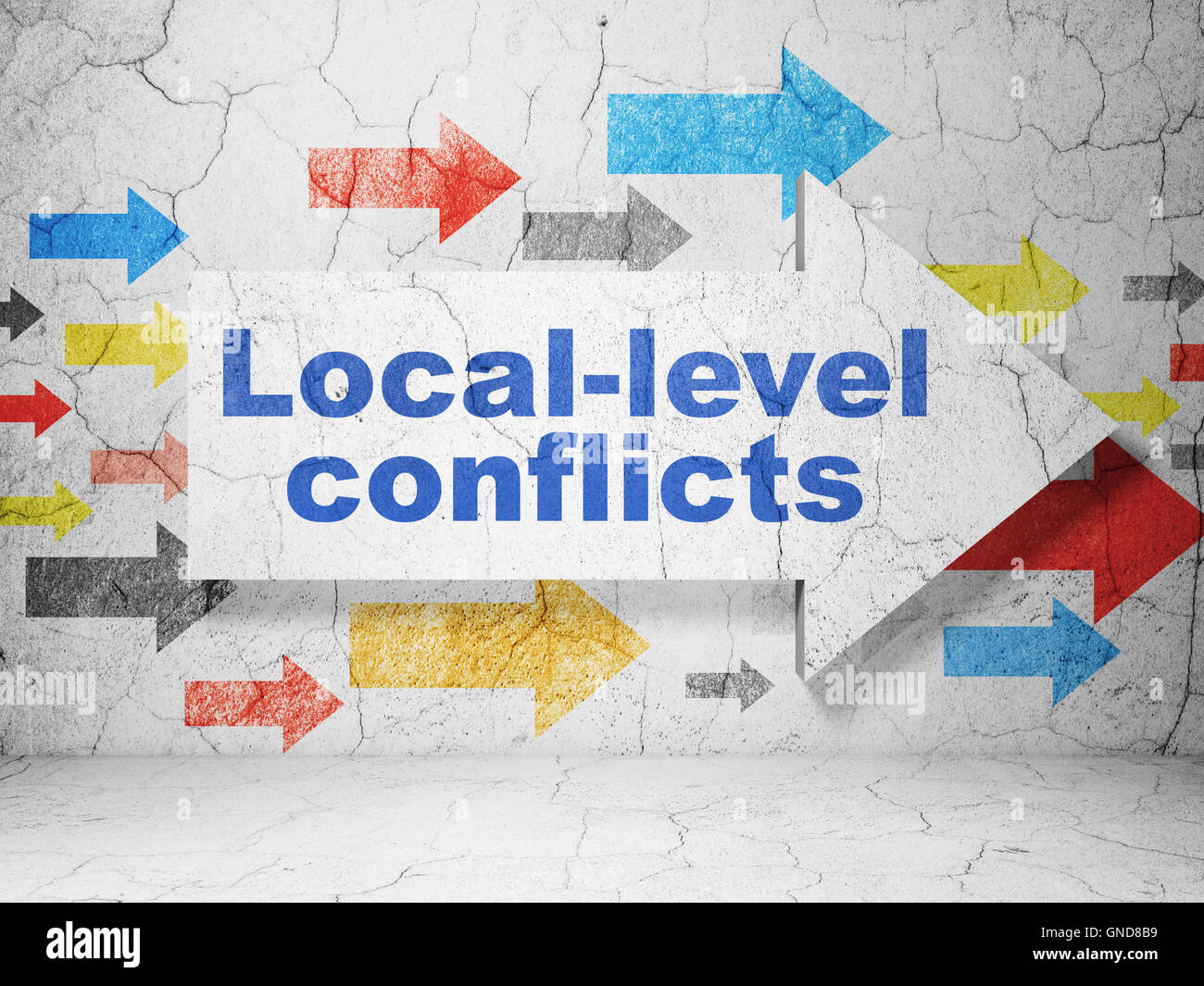Politics concept: arrow with Local-level Conflicts on grunge wall ...