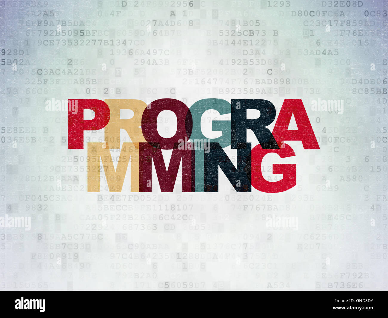 Database concept: Painted multicolor text Programming on Digital Data Paper background Stock ...