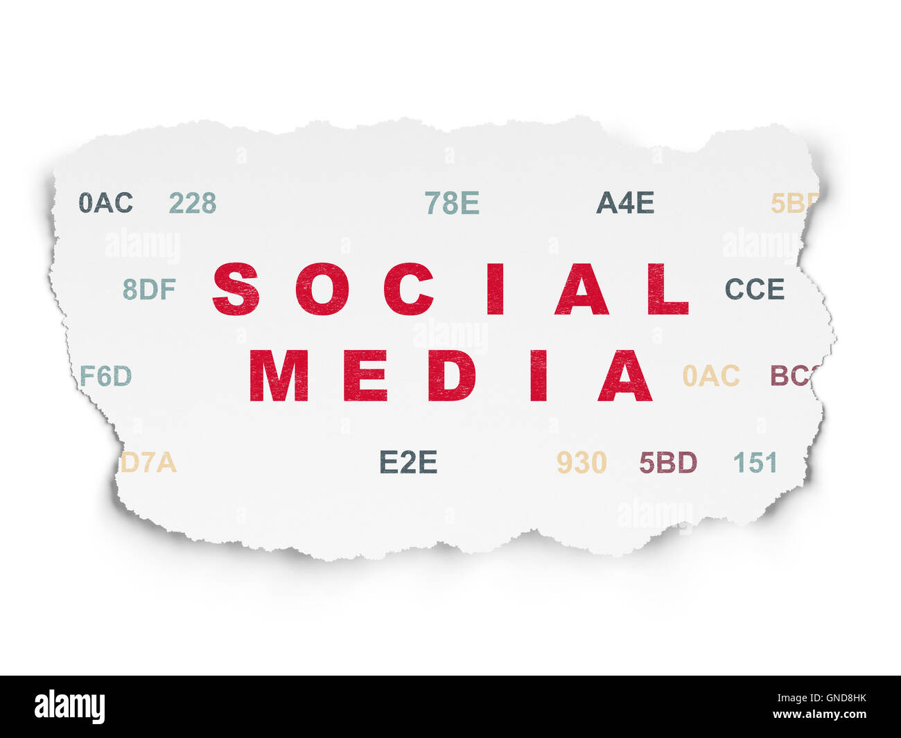 Social media concept: Painted red text Social Media on Torn Paper background with Hexadecimal ...