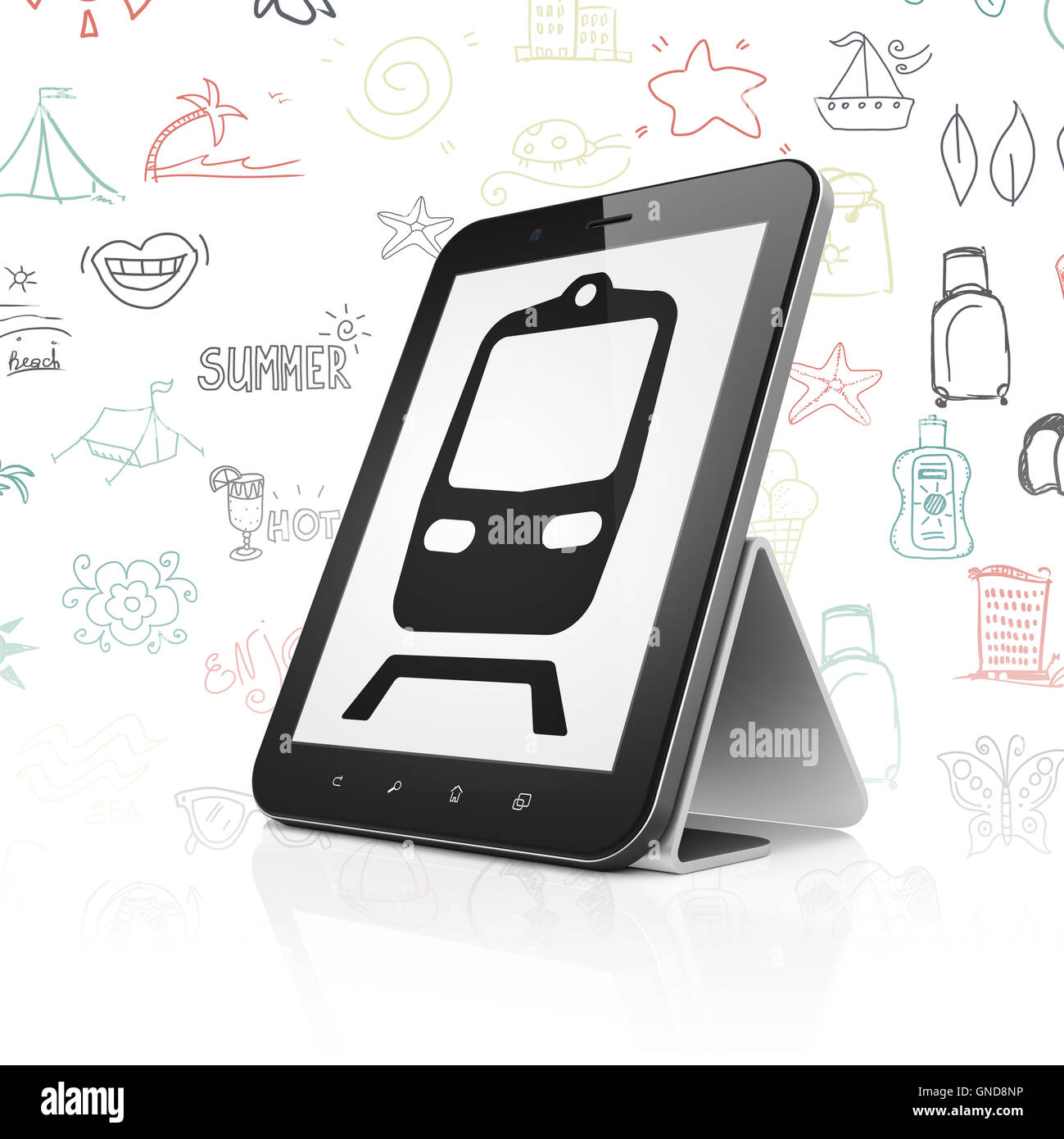 Tourism concept: Tablet Computer with Train on display Stock Photo - Alamy