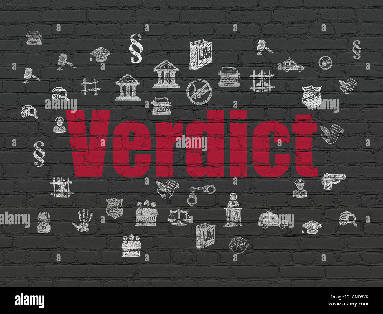 Law concept: Verdict on wall background Stock Photo - Alamy