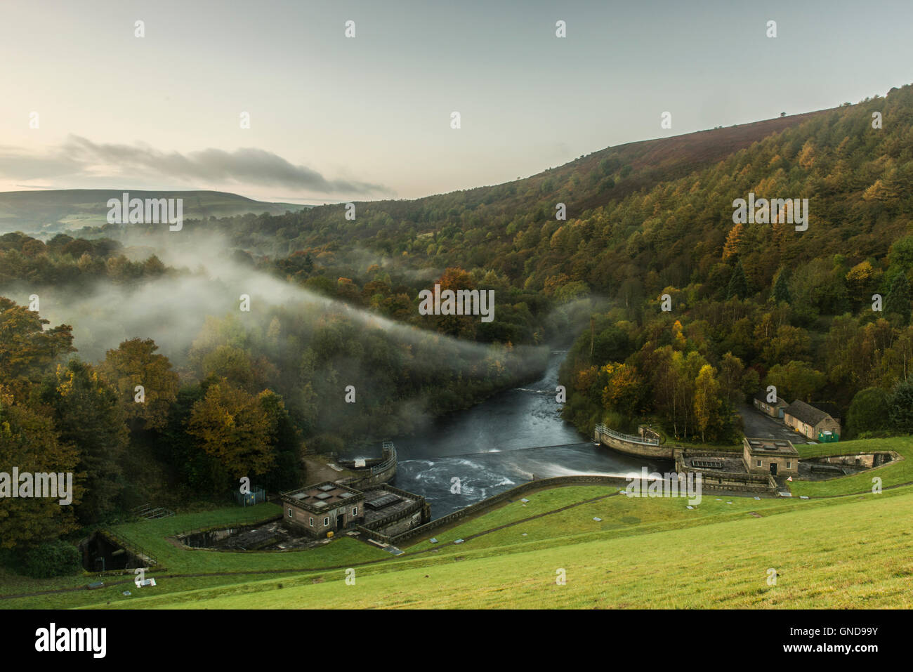 View down the Derwent Valley from Ladybower Dam Stock Photo - Alamy