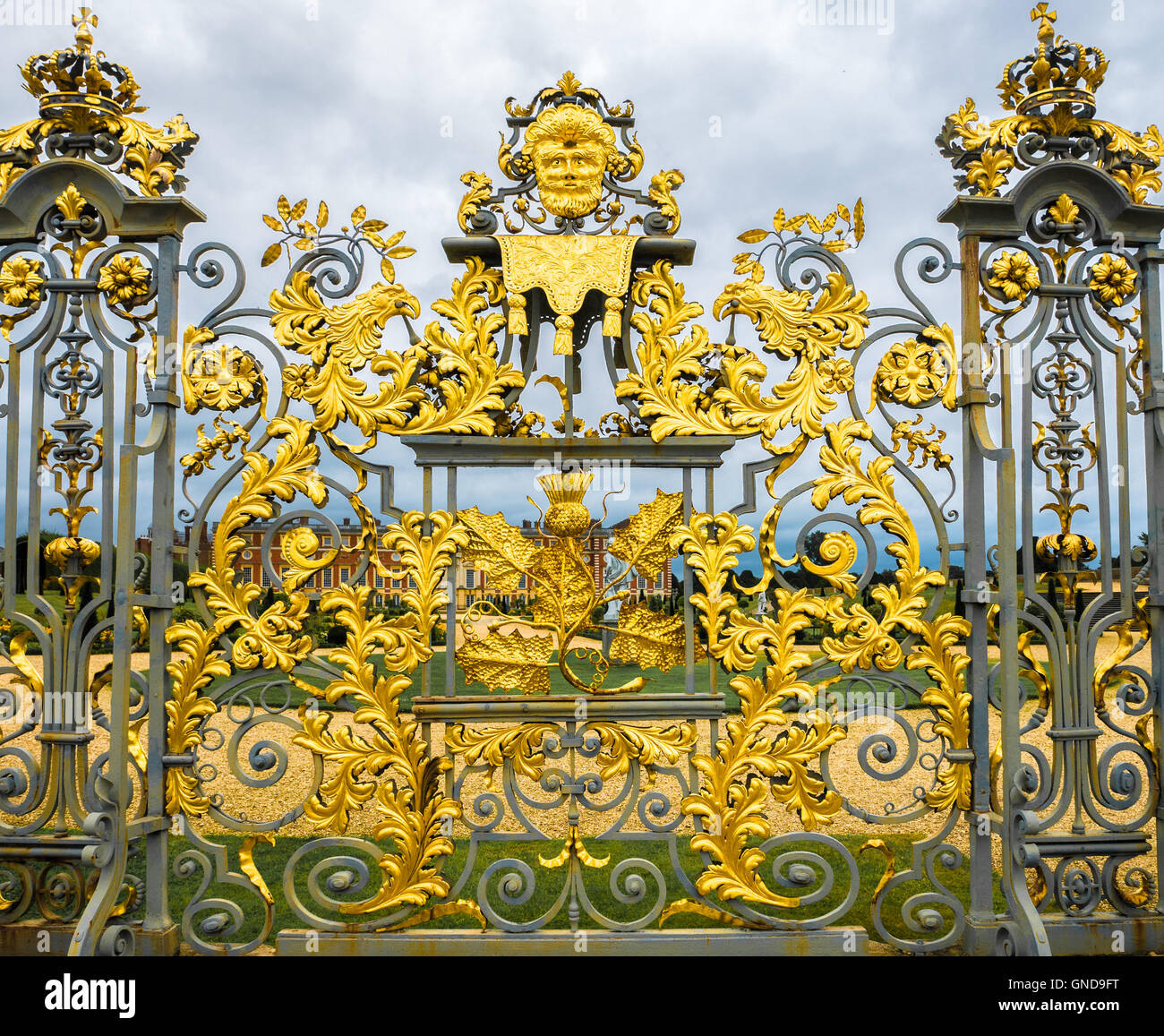 Decorated iron gate at Hampton court palace, London Stock Photo - Alamy