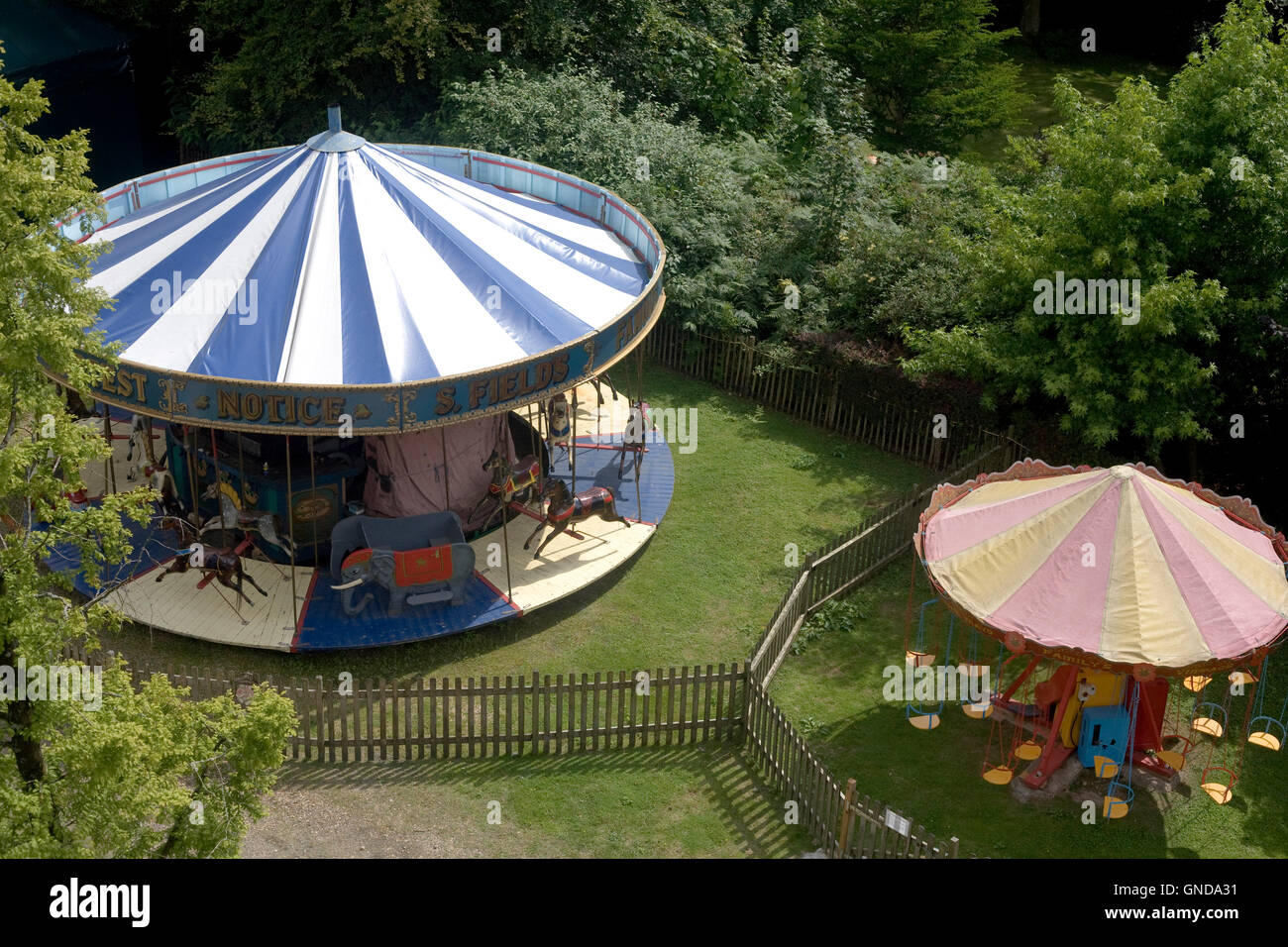 Mr Field's steam circus and children's Chair-o-planes seen from Big ...