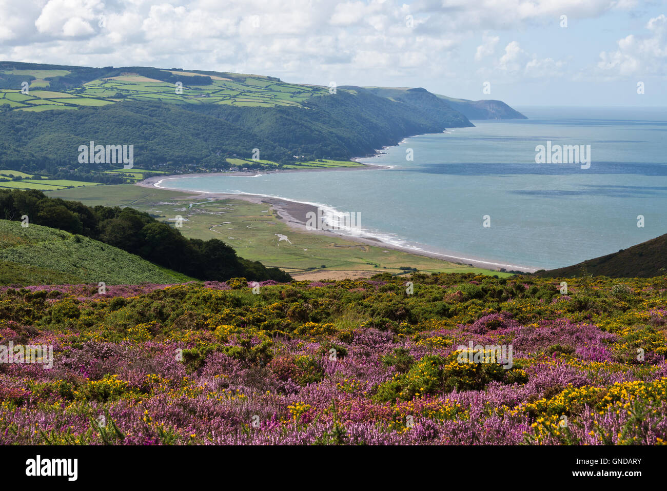 View from Bossington Hill looking across Porlock Bay towards Porlock ...