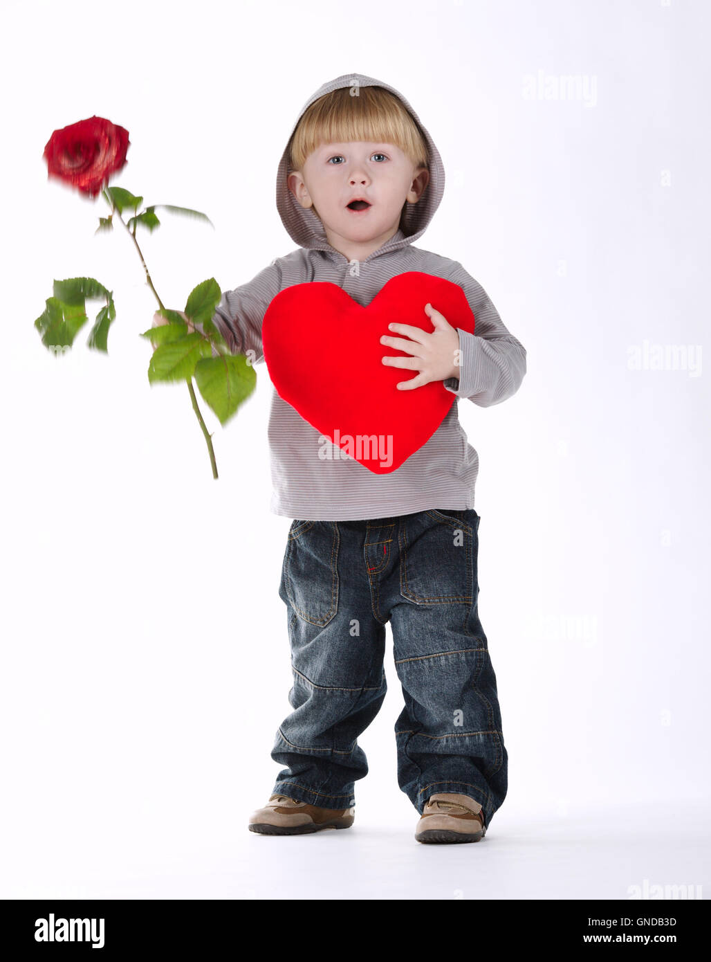 little boy with rose and heart Stock Photo - Alamy
