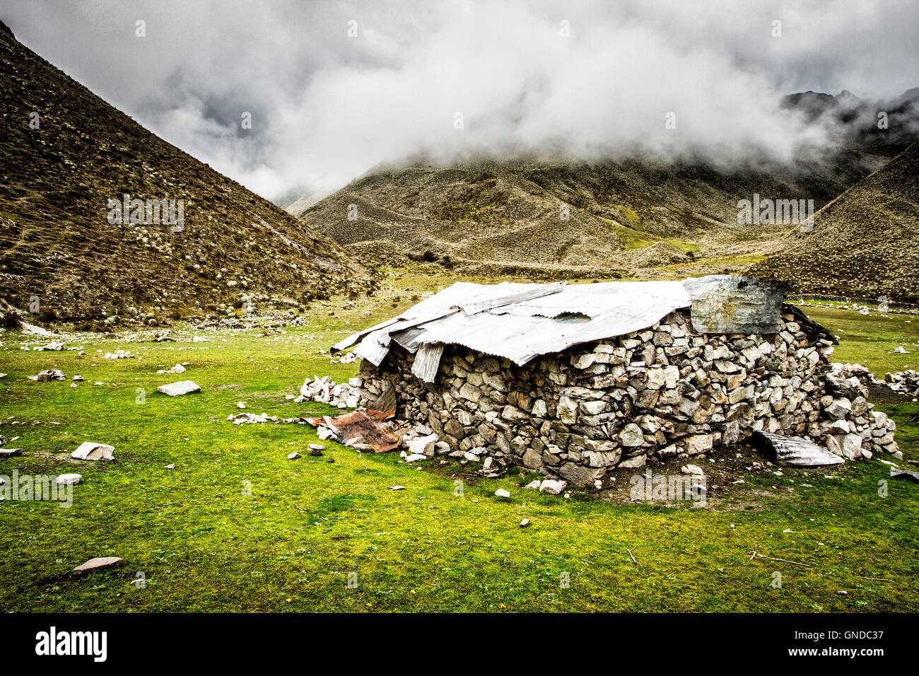 Stone cabin in Sierra de la Culata National Park. Merida, Merida State ...
