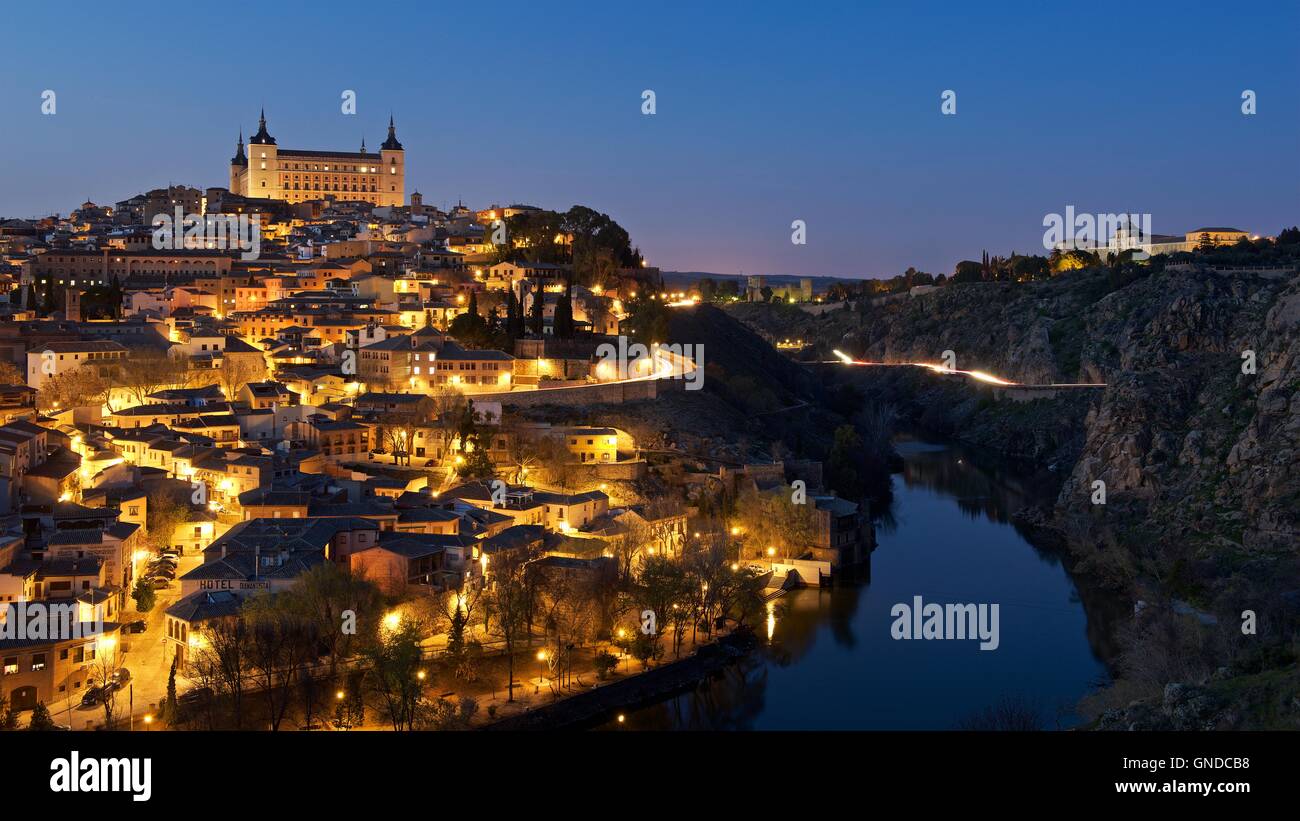 A colour image taken in the evening twilight hour of Toledo as seen ...