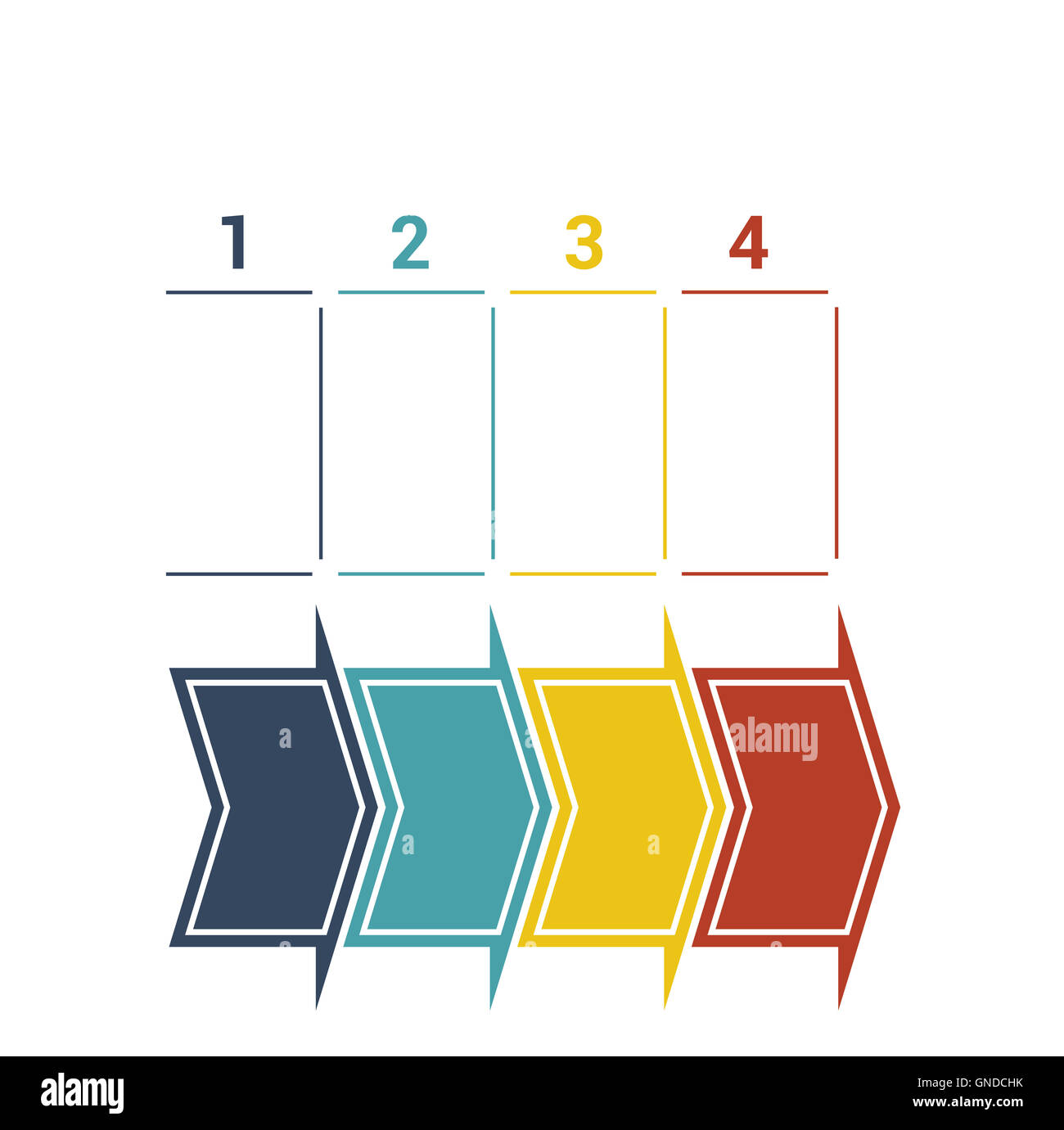 Timeline with colored horizontal arrows numbered for four position on ...