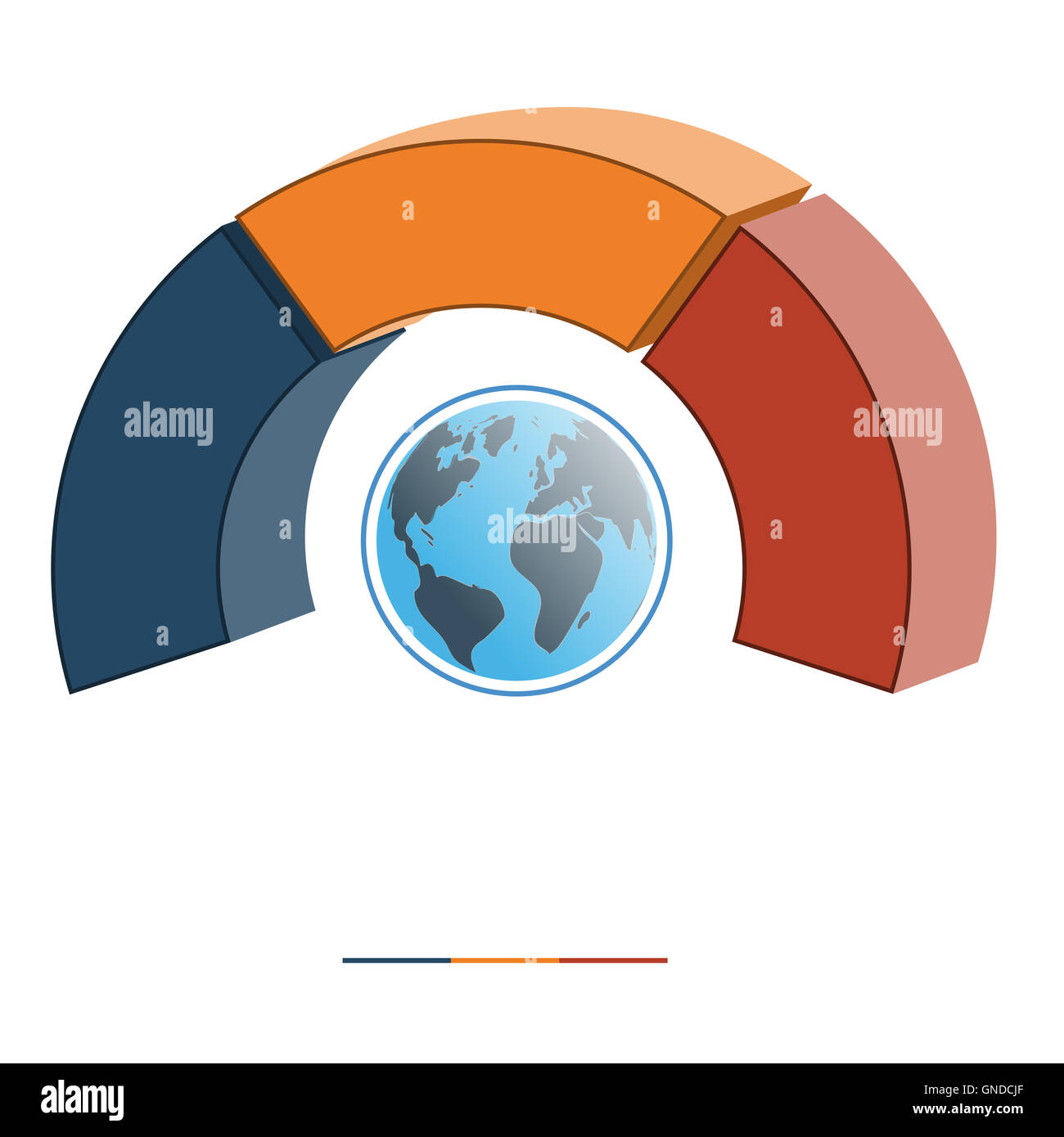 Template for infographics coloured parts semicircle and globe, three ...