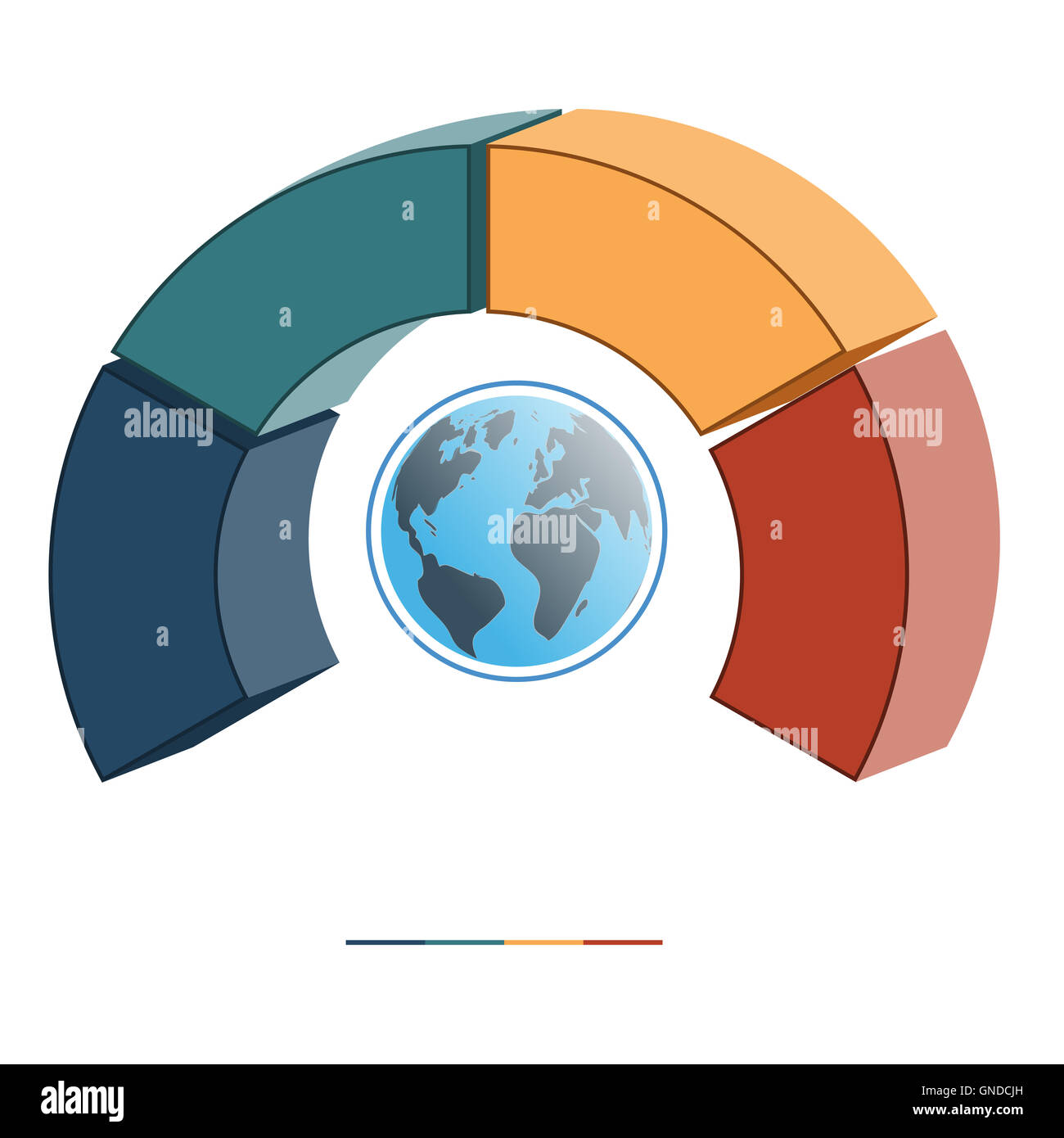 Template for infographics coloured parts semicircle and globe, four ...