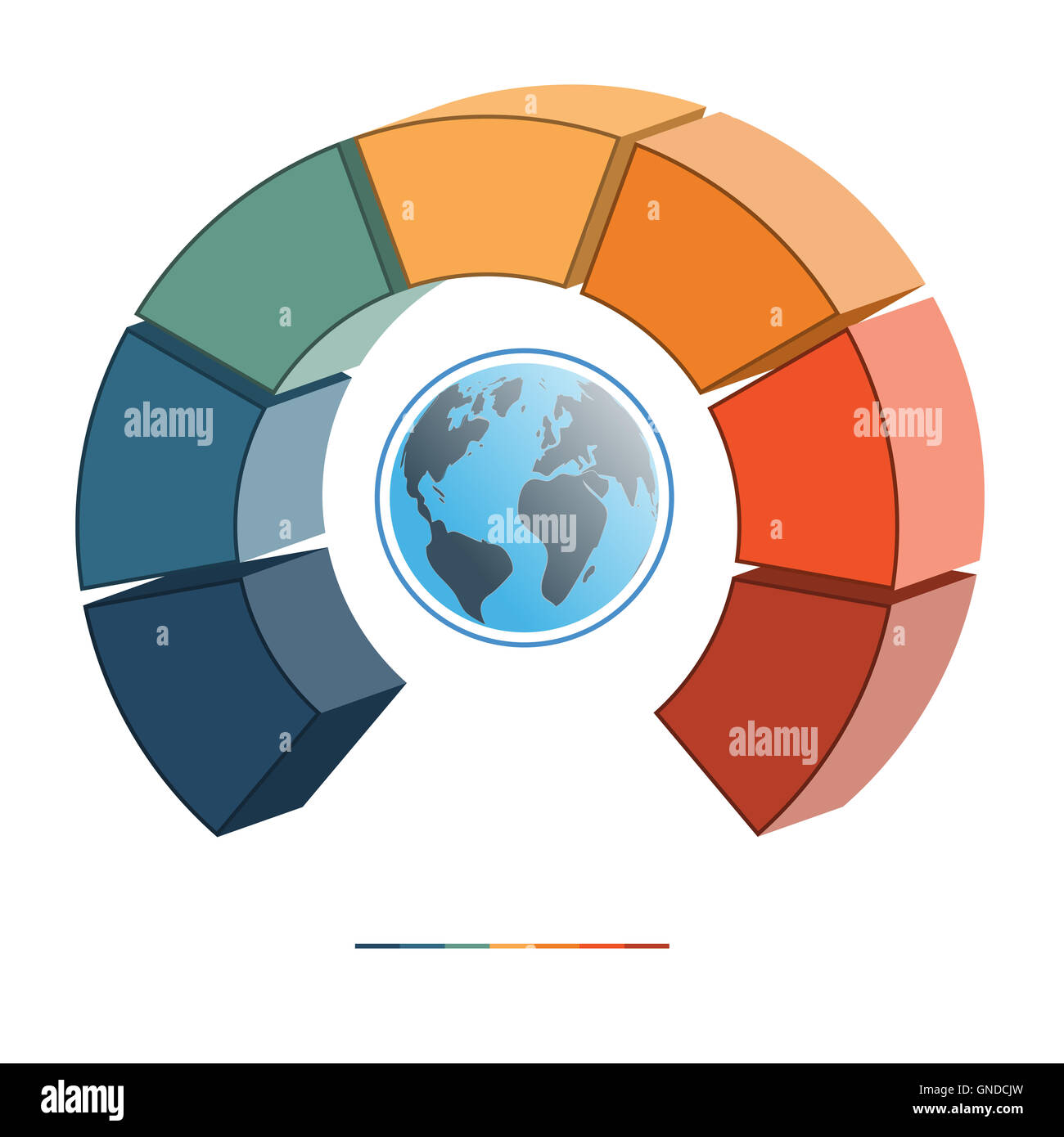 Template for infographics coloured parts semicircle and globe, seven ...