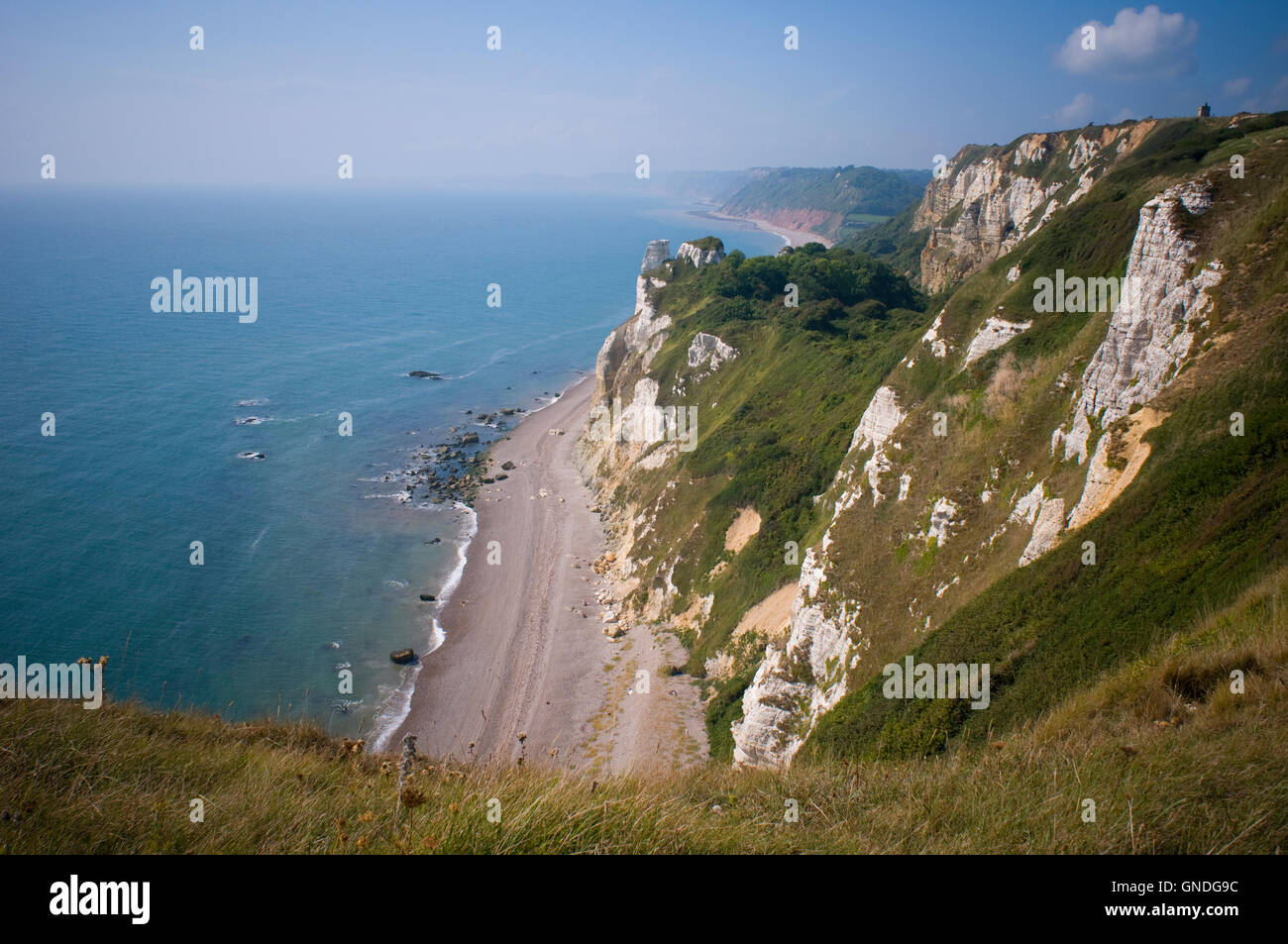 View from cliff path near Beer of Jurassic coast line, East Devon Stock ...
