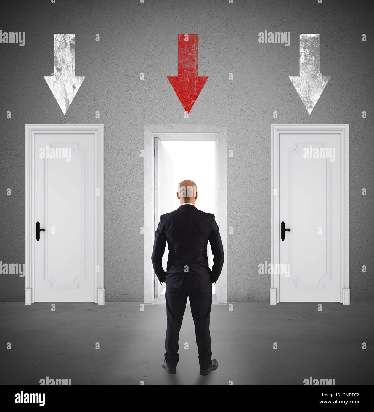 Concept of businessman choosing the right door Stock Photo - Alamy