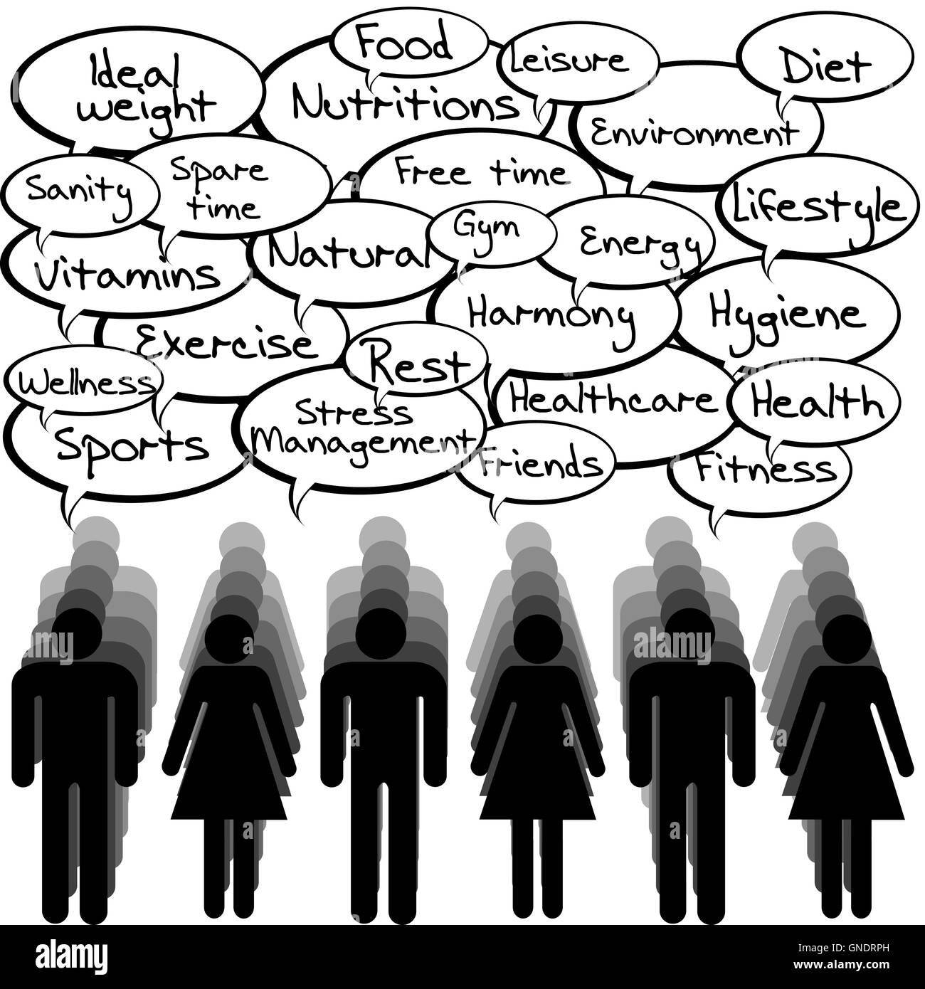 Health concept with people and chat bubbles mesages Stock Photo - Alamy